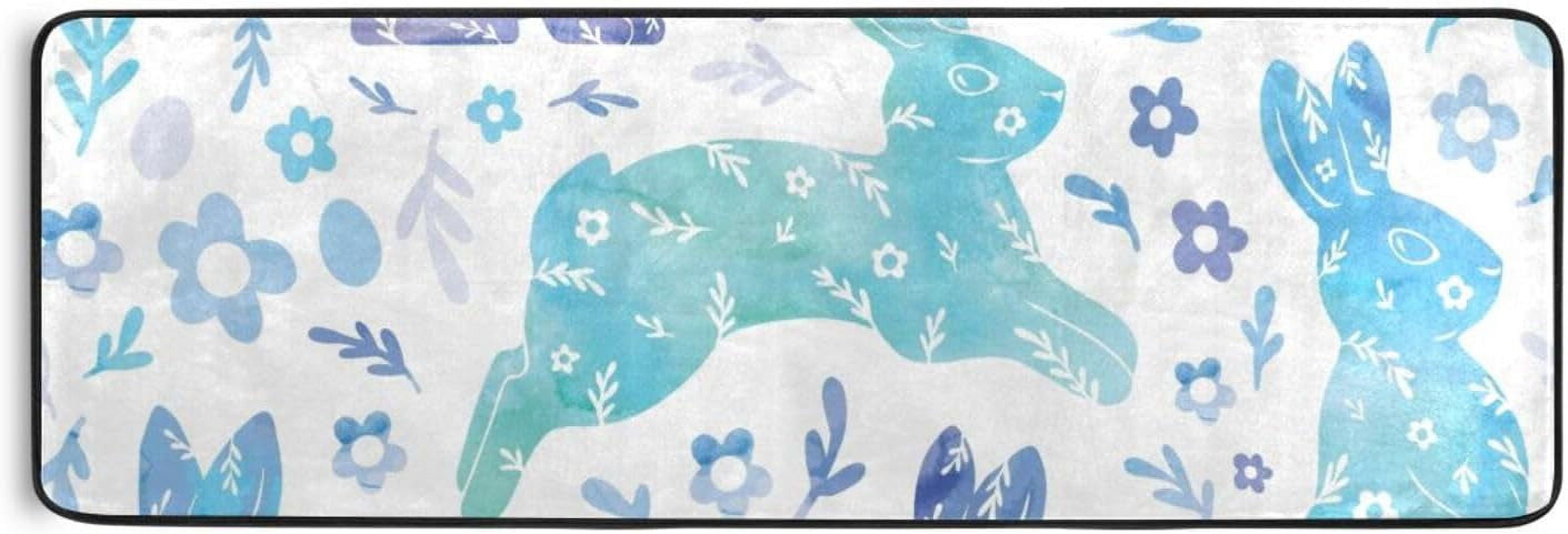 Coolnut Watercolor Easter Rabbit Blue Area Rug - 2' x 6' Washable ...