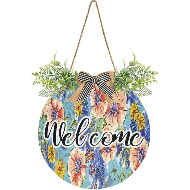 Coolnut Watercolor Floral Front Door Round, Hanging Welcome Sign, Front ...