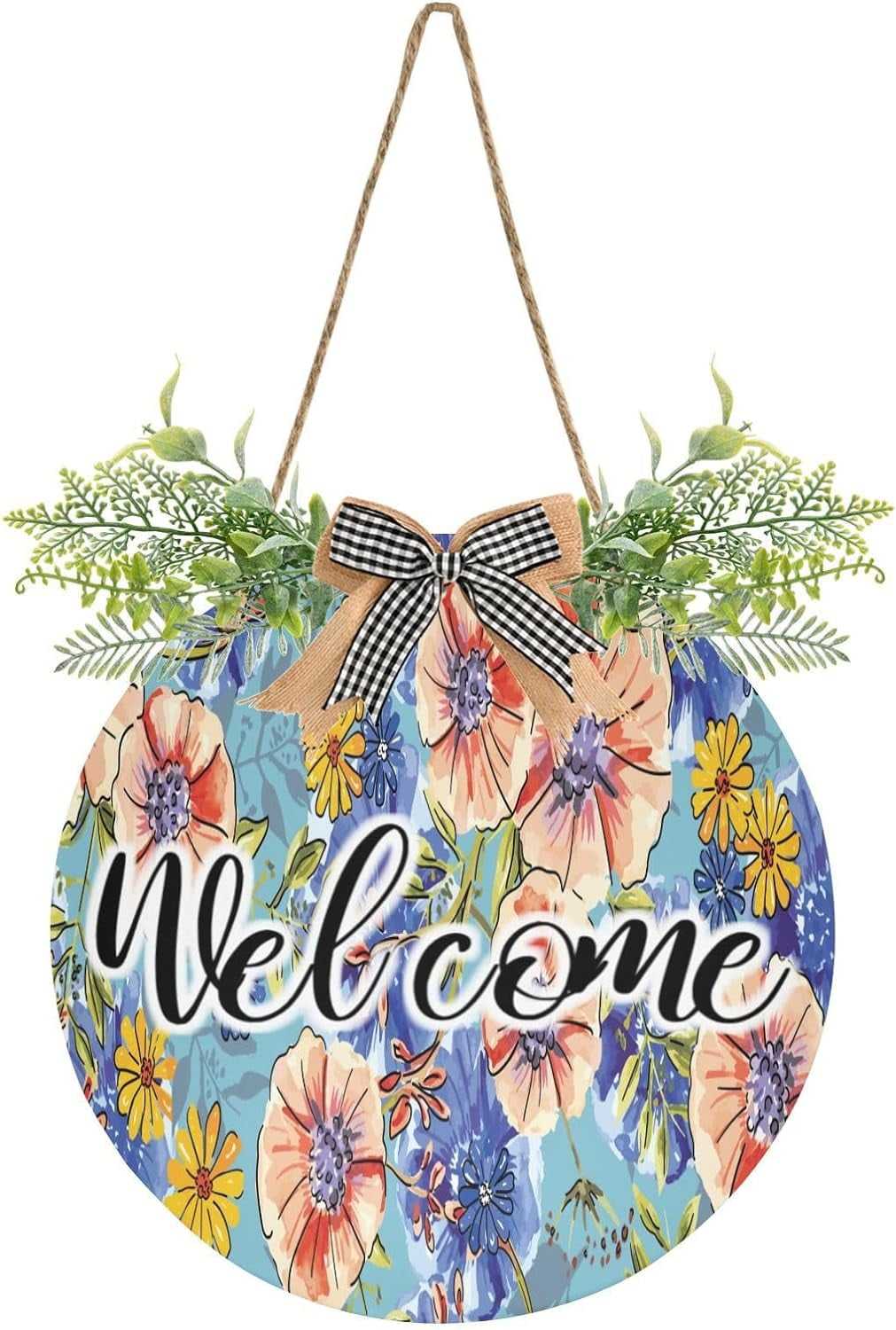 Coolnut Watercolor Floral Front Door Round, Hanging Welcome Sign, Front ...