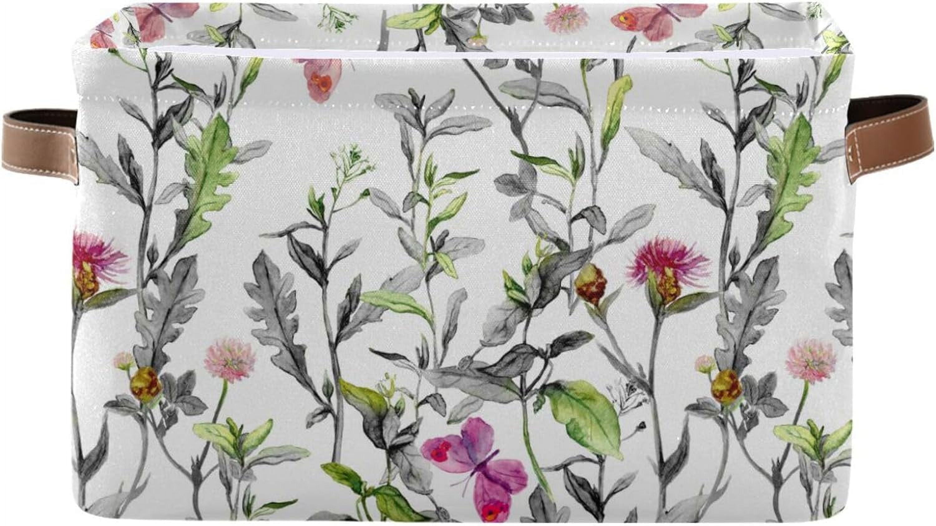 Coolnut Watercolor Flower Foldable Canvas Storage Bin, Sturdy Fabric ...