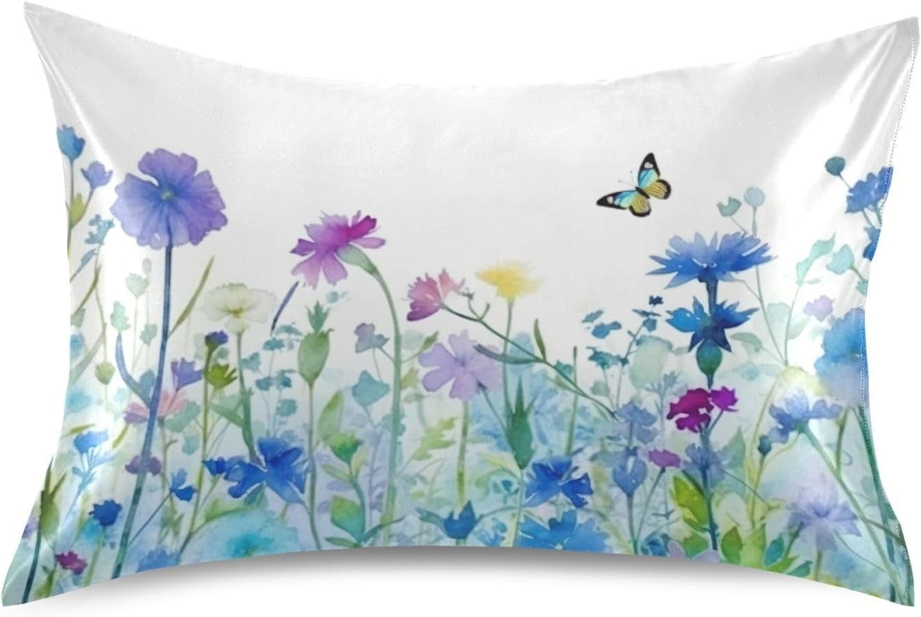 Coolnut Watercolor Flowers Butterflies Satin Pillowcase for Hair and ...