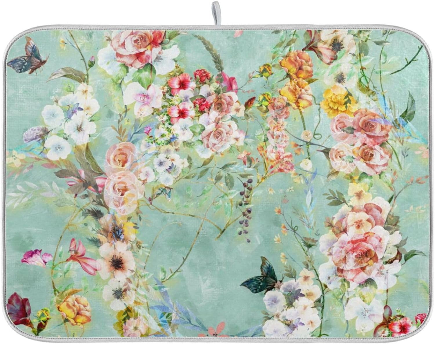Coolnut Watercolor Flowers Green Dish Drying Mat for Kitchen, 18 x 24 ...