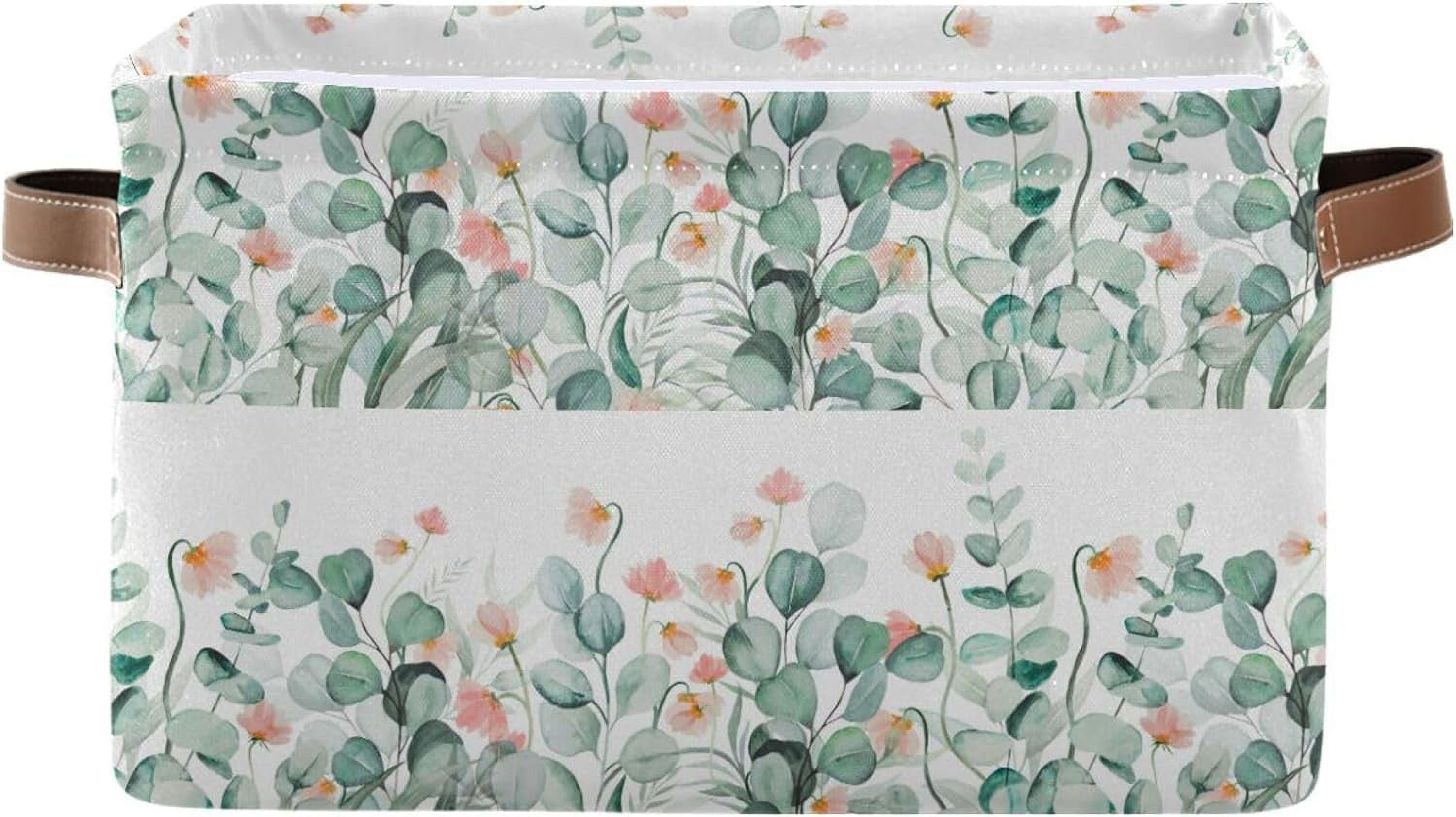 Coolnut Watercolor Flowers Leaves Foldable Canvas Storage Bin, Sturdy ...