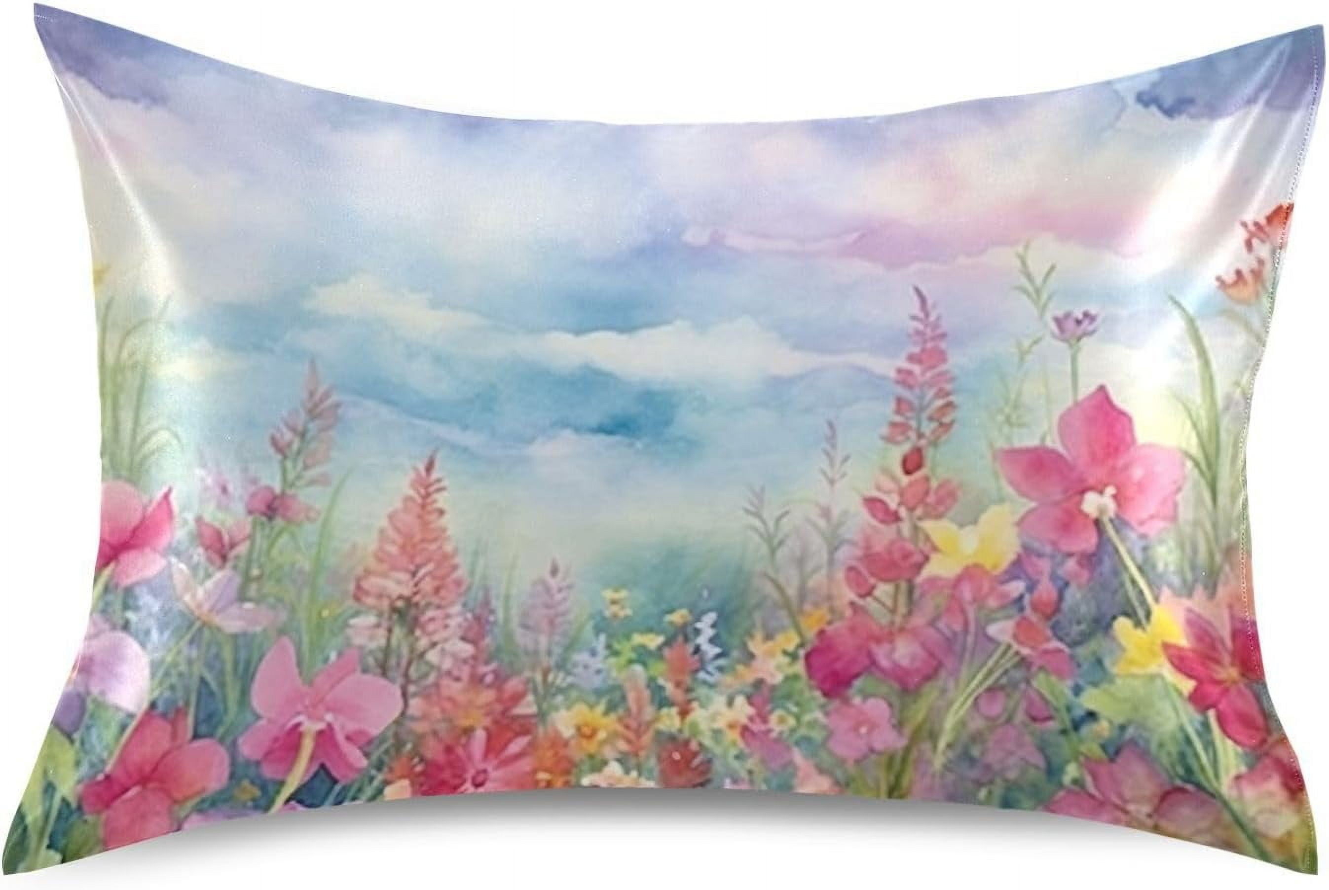 Coolnut Watercolor Flowers Satin Pillowcase for Hair and Skin Silk ...