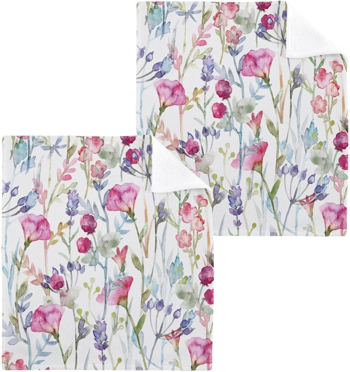 Coolnut Watercolor Flowers Wash Cloth Set of 2, 12 x 12 Inch Cotton ...