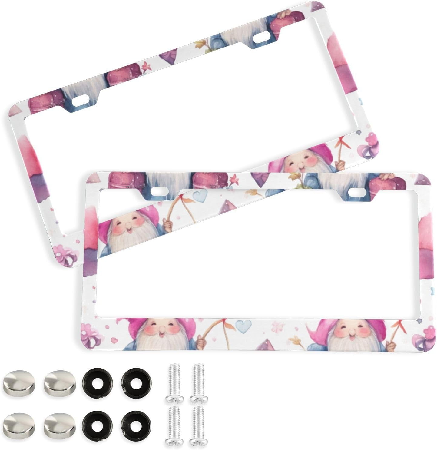 Coolnut Watercolor Gnome Pattern 2 Pack License Plate Frames,Universal ...