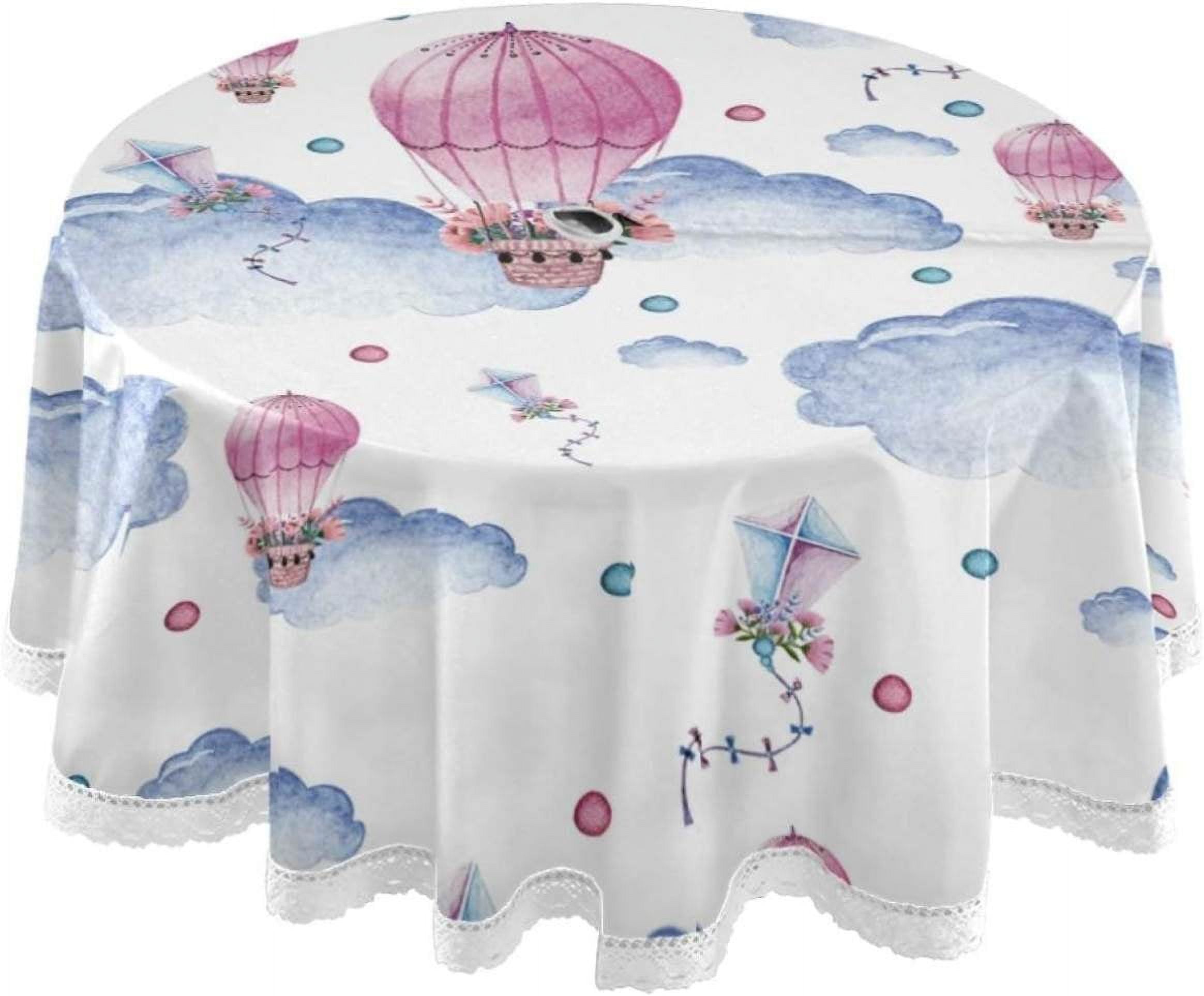 Coolnut Watercolor Hot Air Balloon Clouds Tablecloth Durable 60 Inch ...