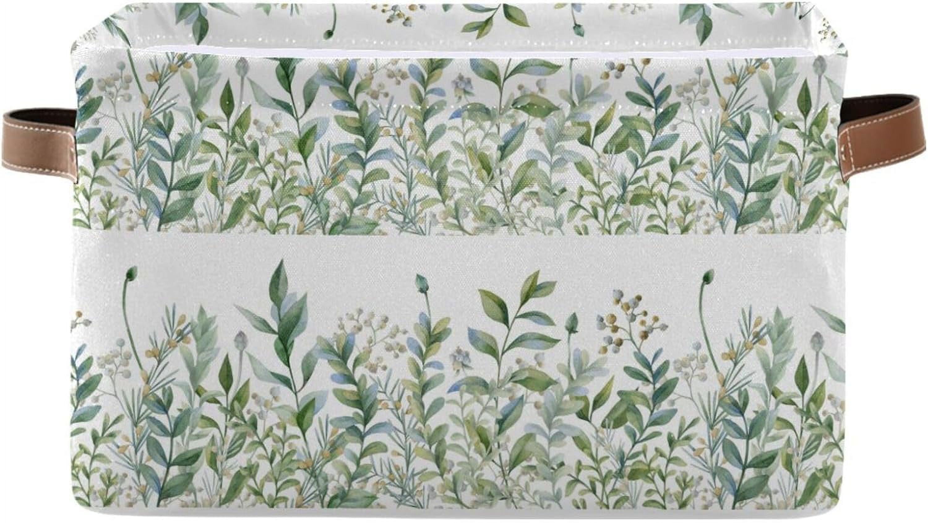 Coolnut Watercolor Leaves Foldable Canvas Storage Bin, Sturdy Fabric ...