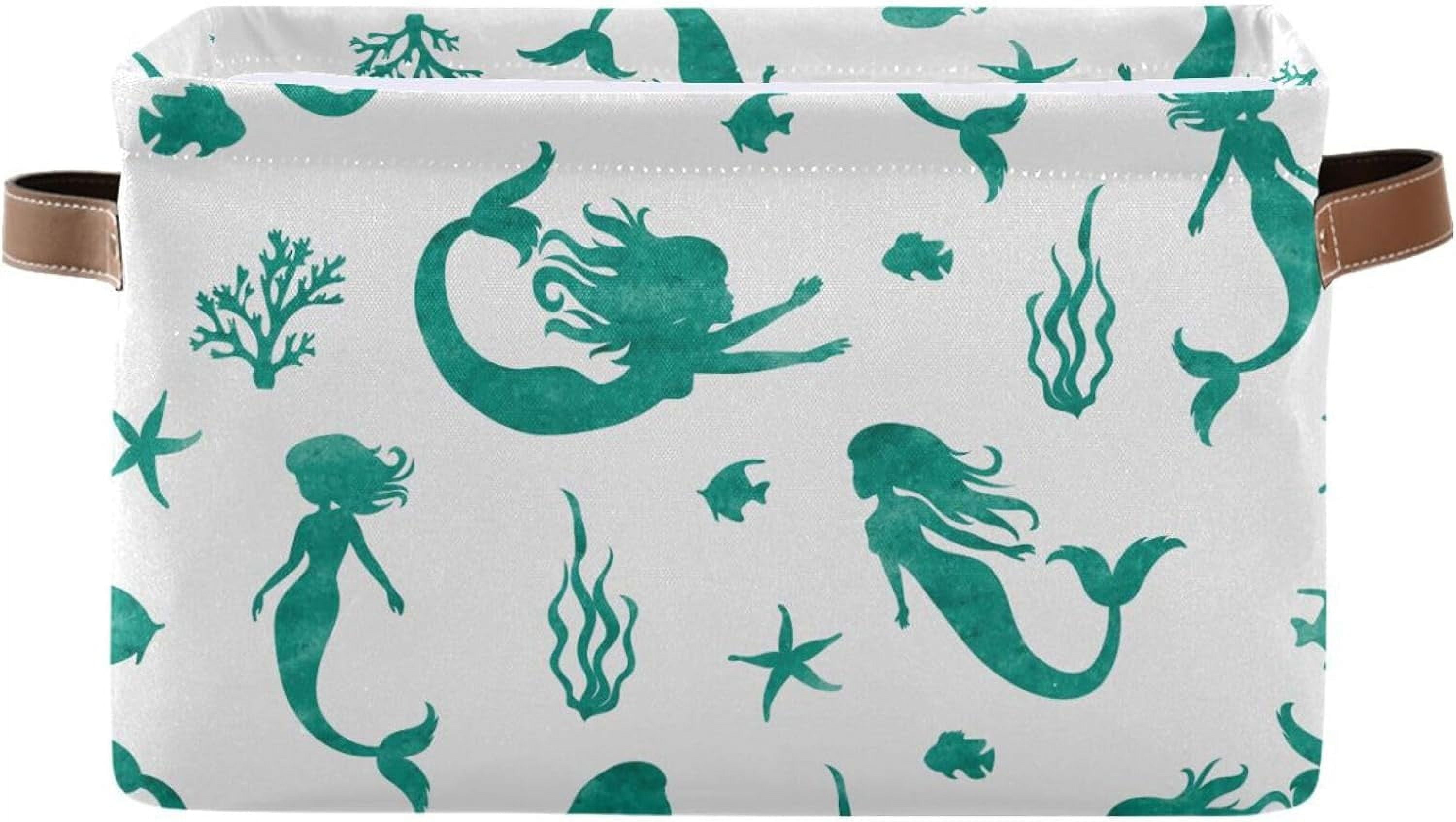Coolnut Watercolor Mermaid Storage Basket, Durable Canvas Organizer ...