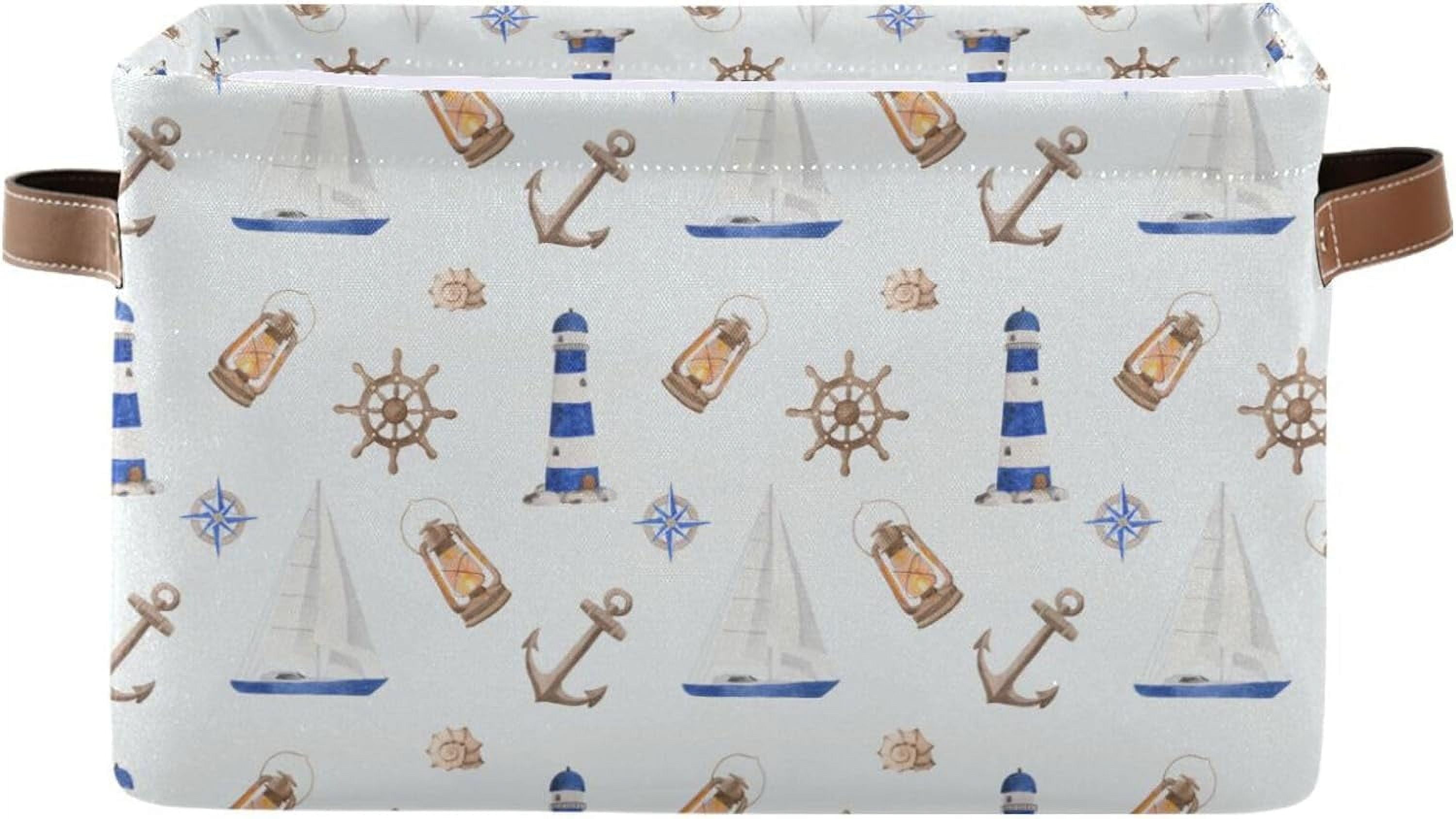 Coolnut Watercolor Nautical Pattern Foldable Canvas Storage Bin, Sturdy ...