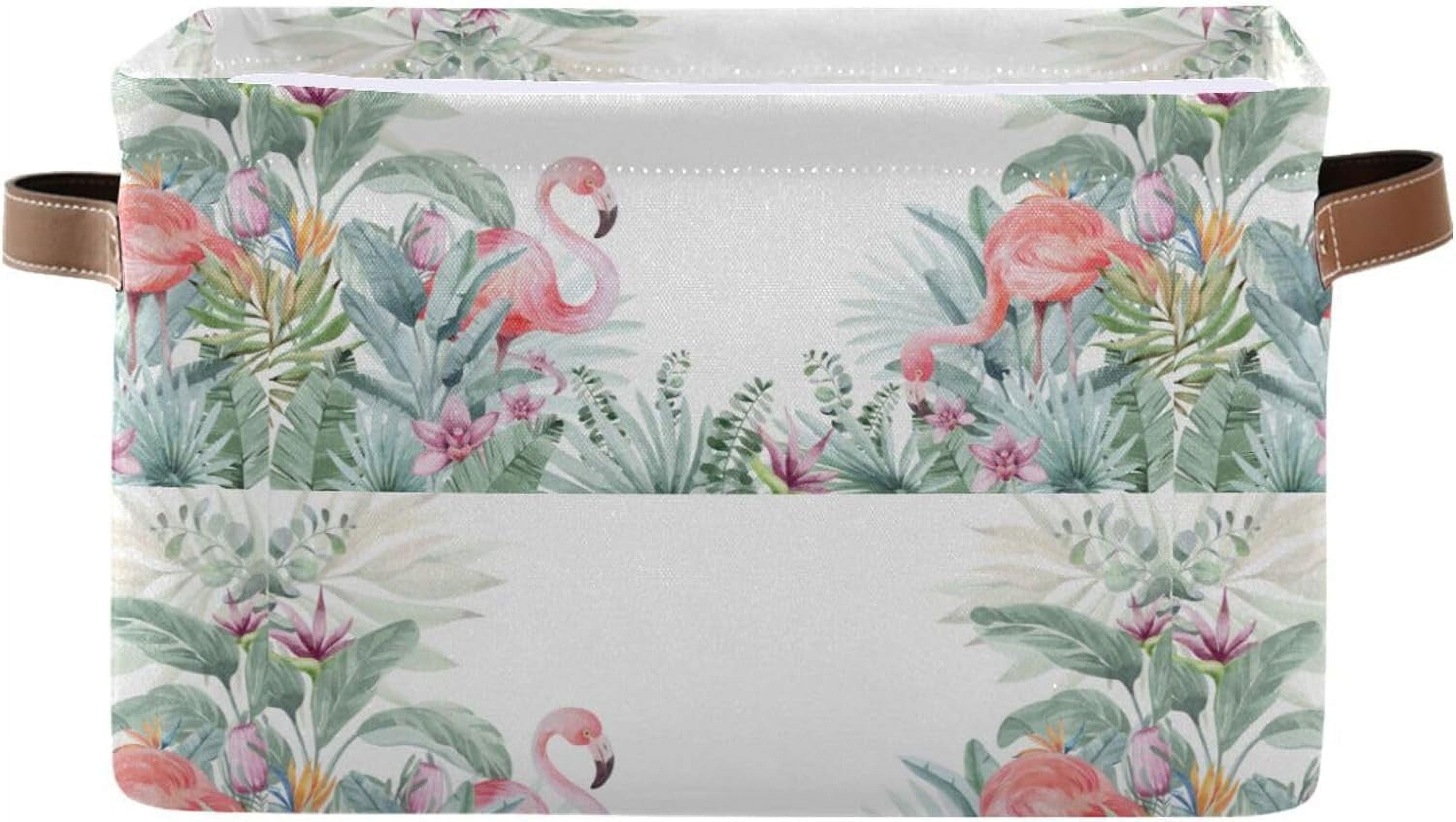 Coolnut Watercolor Palm Flamingo Foldable Canvas Storage Bin, Sturdy ...