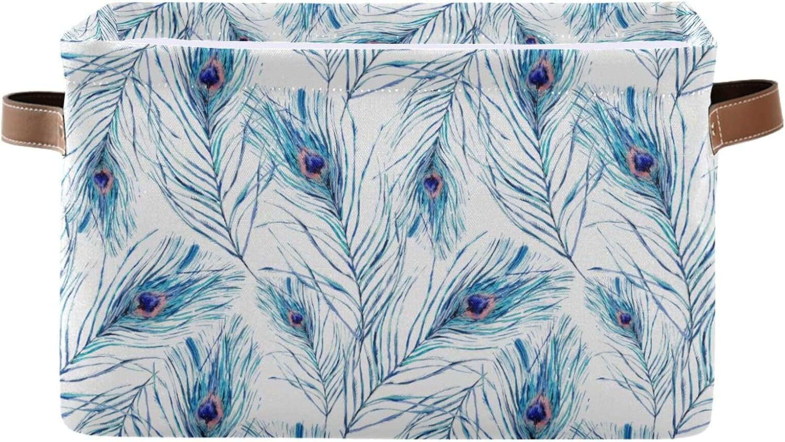 Coolnut Watercolor Peacock Feathers Storage Basket, Durable Canvas ...
