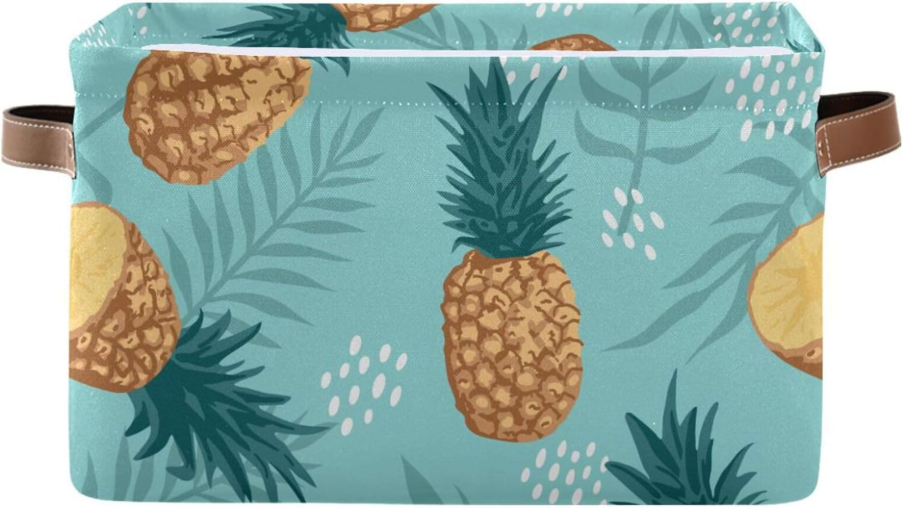 Coolnut Watercolor Pineapple Storage Basket, Durable Canvas Organizer ...