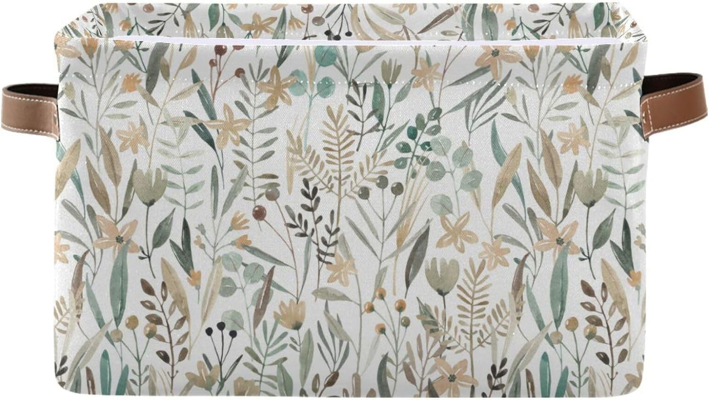 Coolnut Watercolor Plants Foldable Canvas Storage Bin, Sturdy Fabric ...