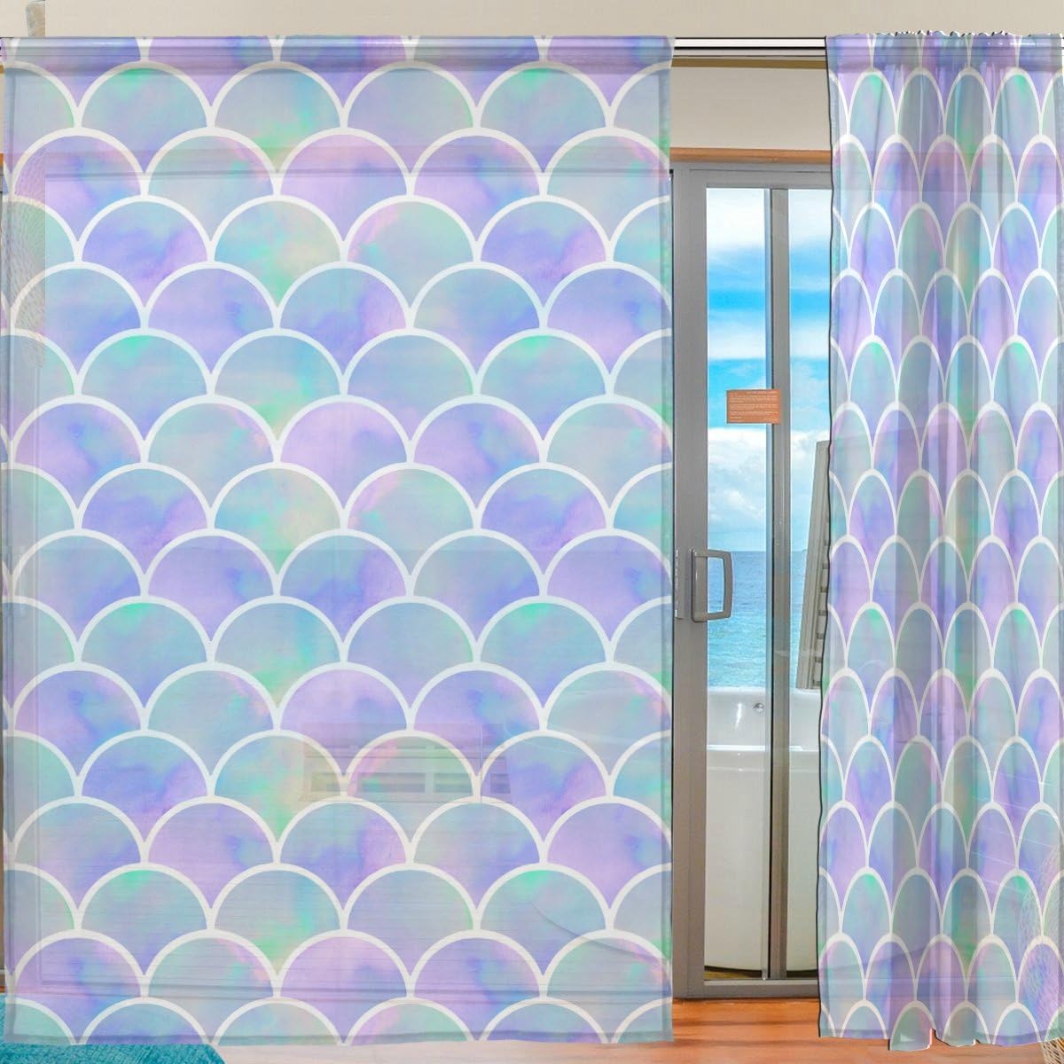 Coolnut Watercolor Rainbow Scales Sheer Gauze Door Curtain Window ...