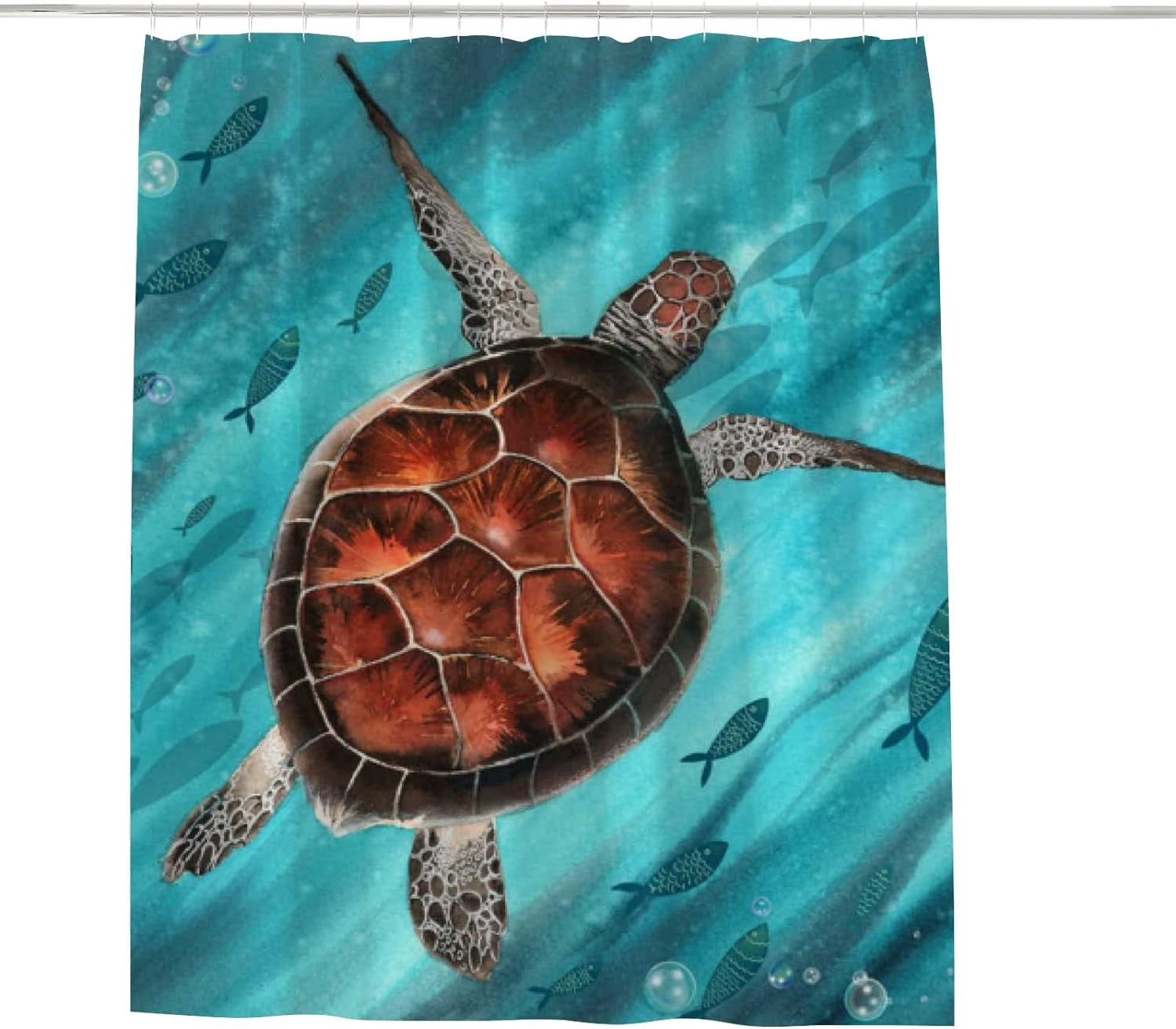 Coolnut Watercolor Sea Turtle Fishes Swimming Bath Shower Curtain ...