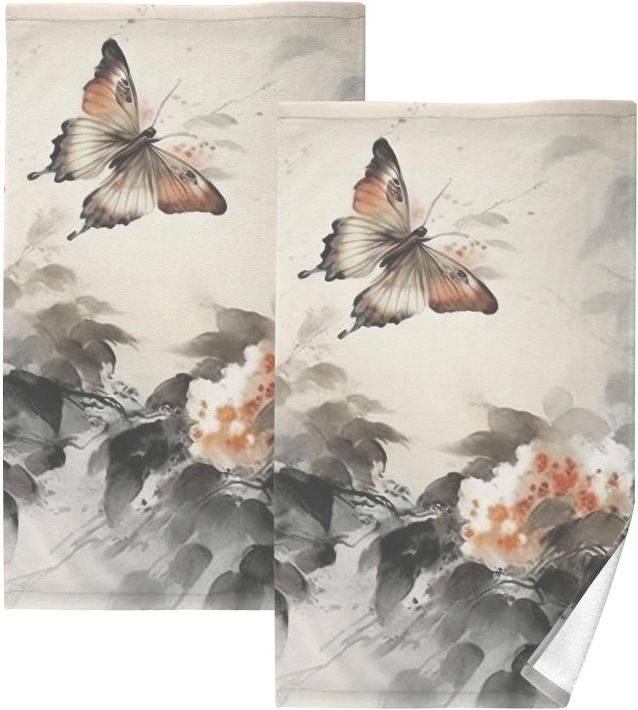 Coolnut Watercolor Vintage Butterfly Hand Towels 2 Pieces, Cotton Bath ...