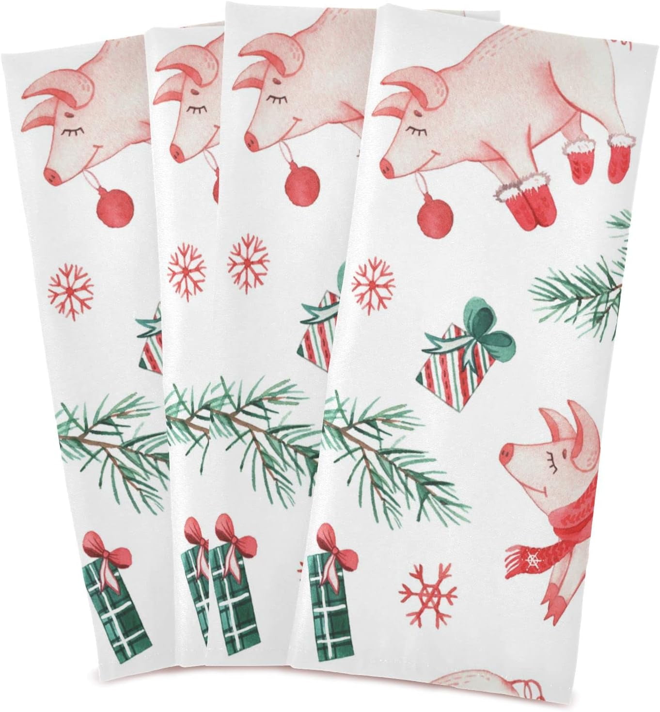 Coolnut Watercolors Christmas Piglets Kitchen Towels Set of 4 Dishcloths Hand Towels Tea Towels ...