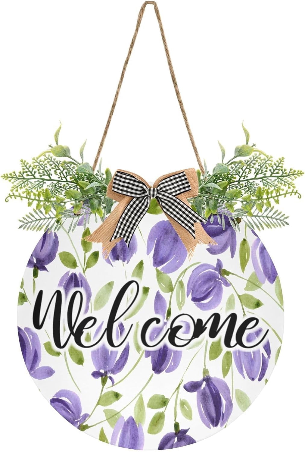 Coolnut Watercolour Pea Floral Front Door Round, Hanging Welcome Sign ...