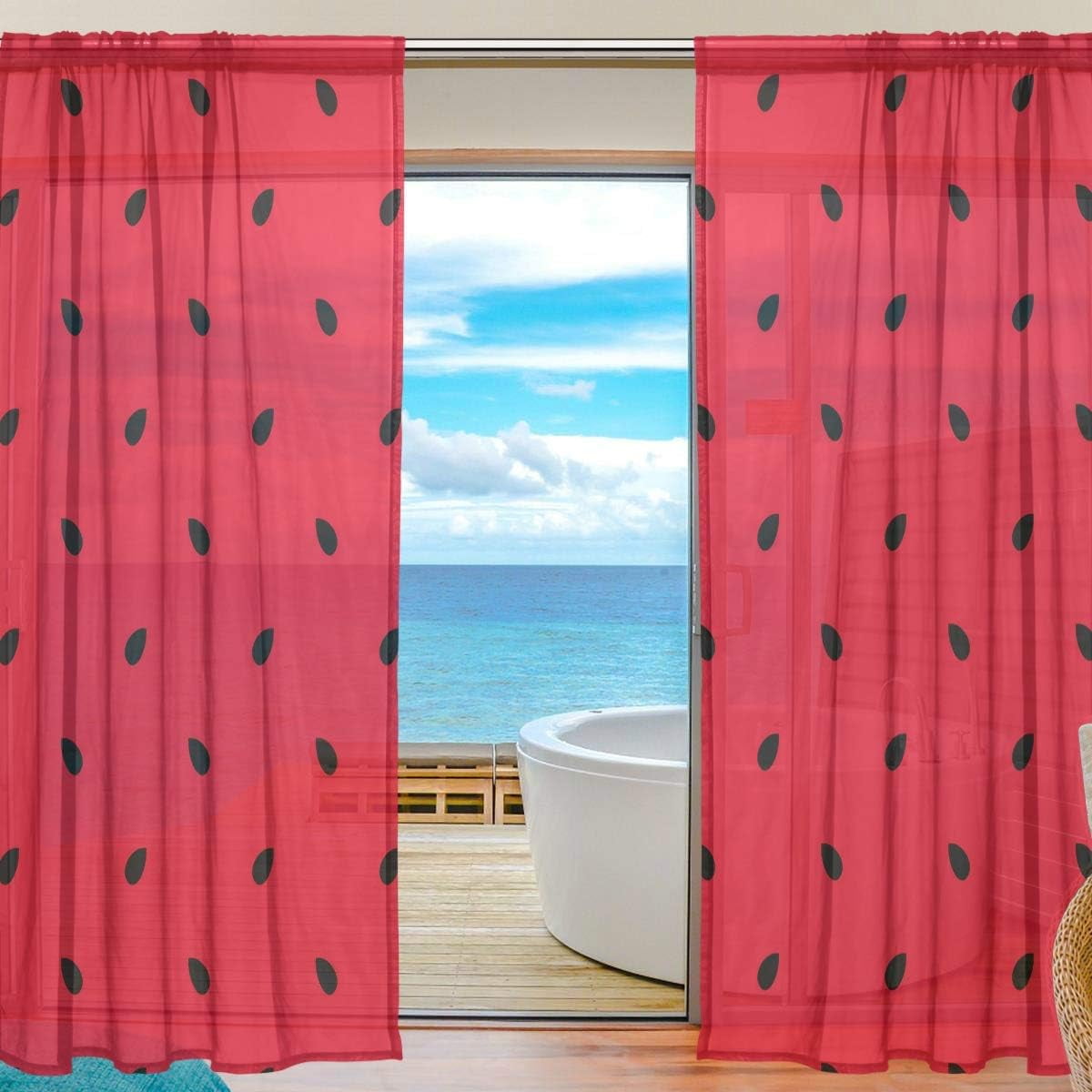 Coolnut Watermelon Seeds Semi Sheer Curtains Window Voile Drapes Panels ...