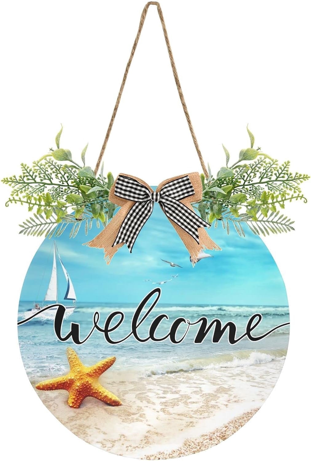Coolnut Welcome Blue Sea Ocean Beach Welcome Sign for Front Door ...
