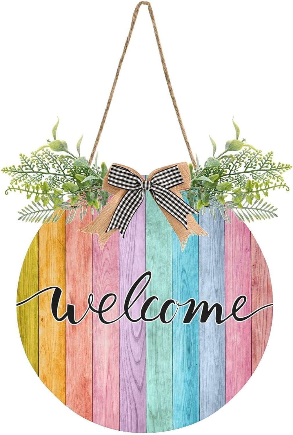 Coolnut Welcome Colorful Wooden Pattern Welcome Sign for Front Door ...
