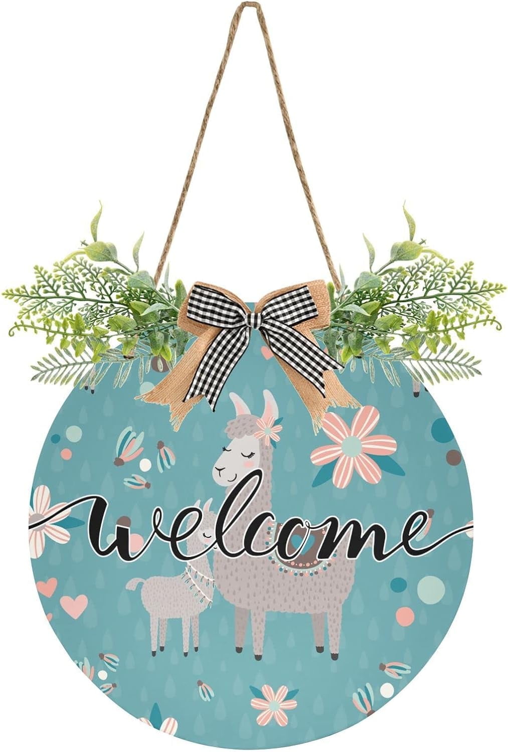 Coolnut Welcome Floral & Llama Welcome Sign for Front Door, Rustic ...
