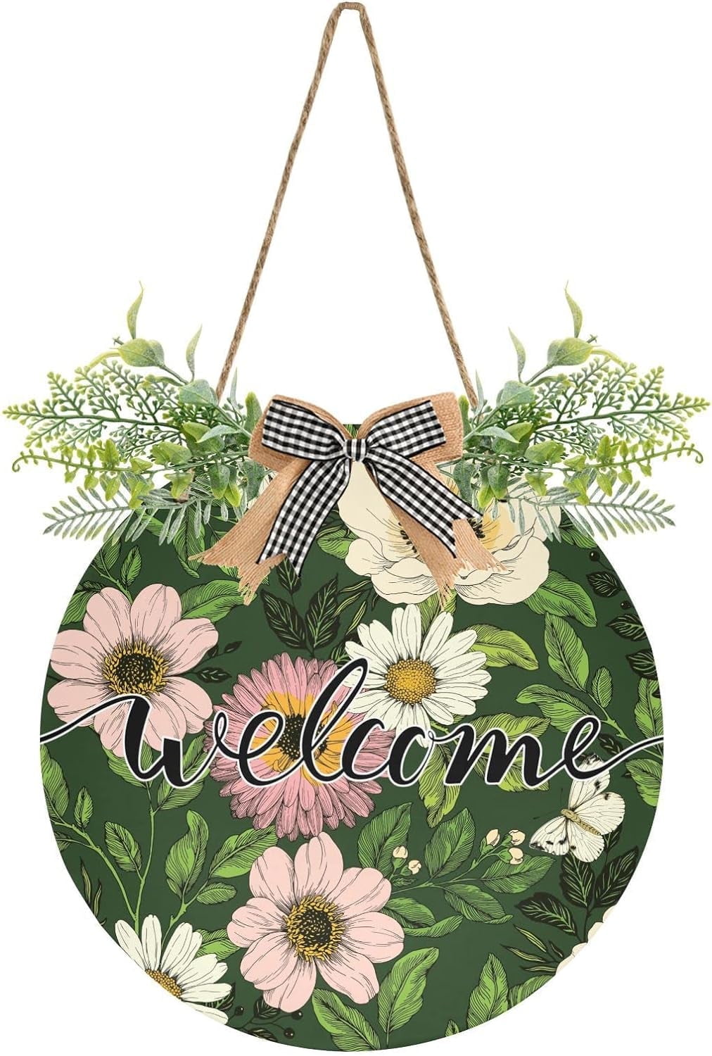 Coolnut Welcome Flowers Anemone Butterflies Welcome Sign for Front Door ...