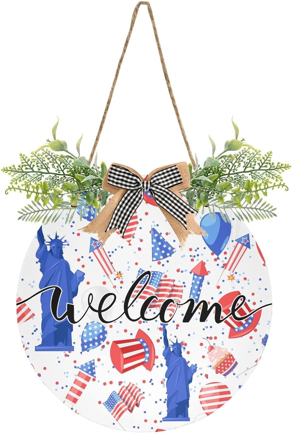 Coolnut Welcome Independence Day Pattern Welcome Sign for Front Door ...