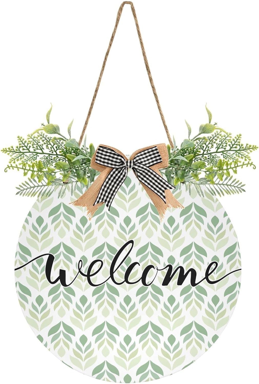Coolnut Welcome Leaf Print Welcome Sign for Front Door, Rustic Wooden Wall Sign with Artificial ...