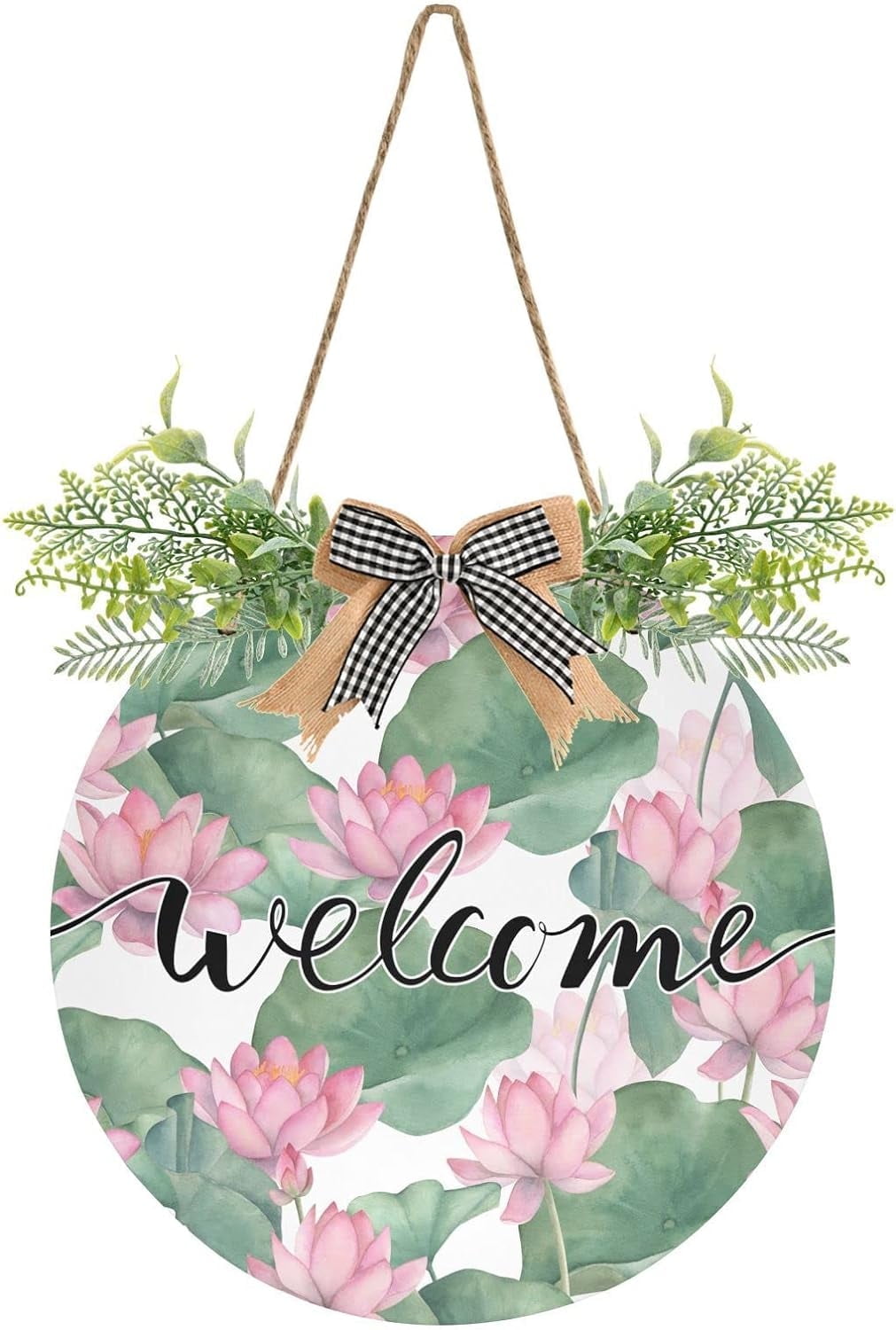 Coolnut Welcome Lotus Waterlily Welcome Sign for Front Door, Rustic ...