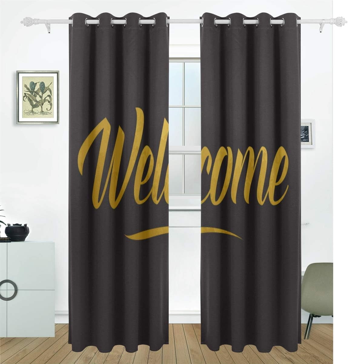 Coolnut Welcome On Black Thermal Insulated Blackout Grommet Window ...