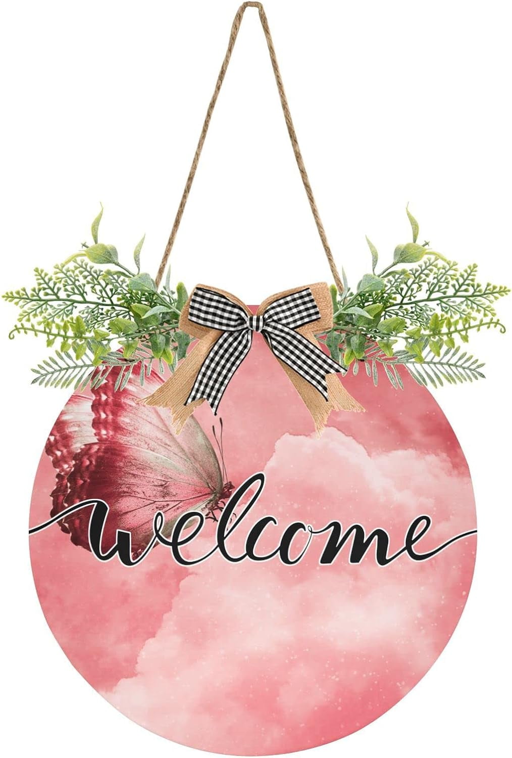 Coolnut Welcome Pink Butterfly & Galaxy Welcome Sign for Front Door ...