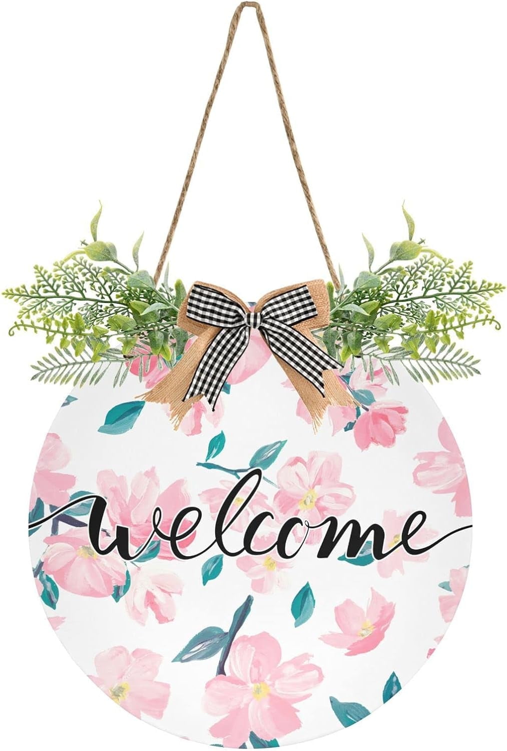 Coolnut Welcome Pink Cherry Welcome Sign for Front Door, Rustic Wooden ...