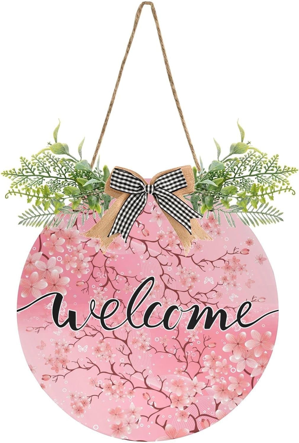 Coolnut Welcome Pink Plum Blossom Welcome Sign for Front Door, Rustic ...