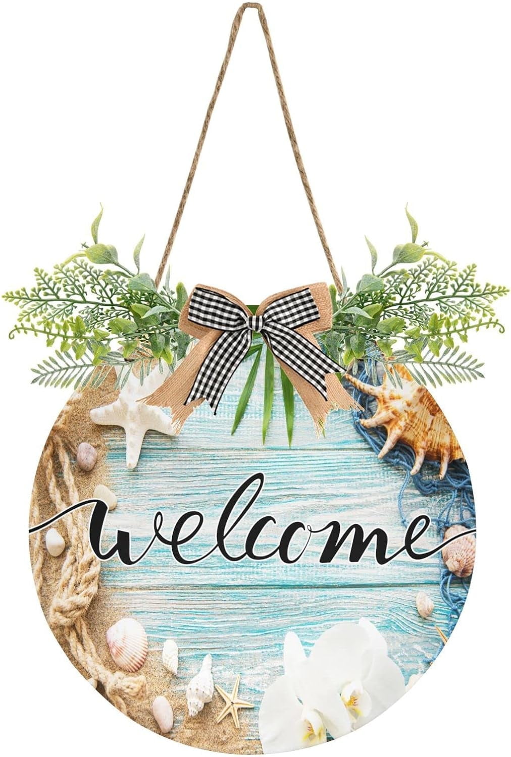 Coolnut Welcome Seashells on Sand Welcome Sign for Front Door, Rustic ...