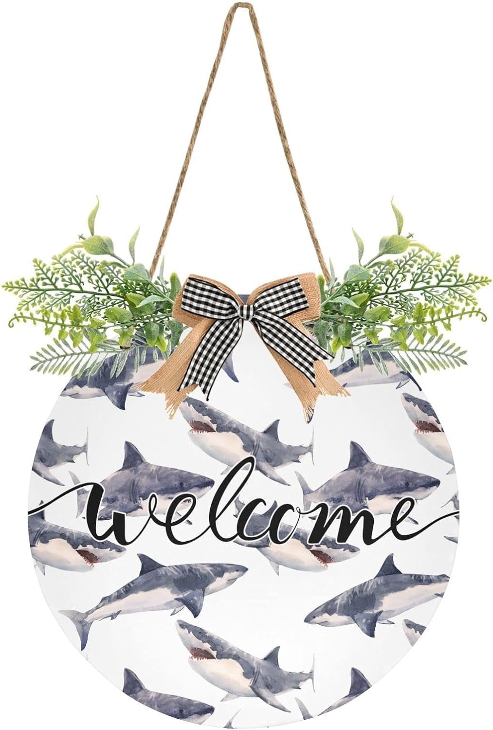 Coolnut Welcome Sharks Pattern Welcome Sign for Front Door, Rustic ...