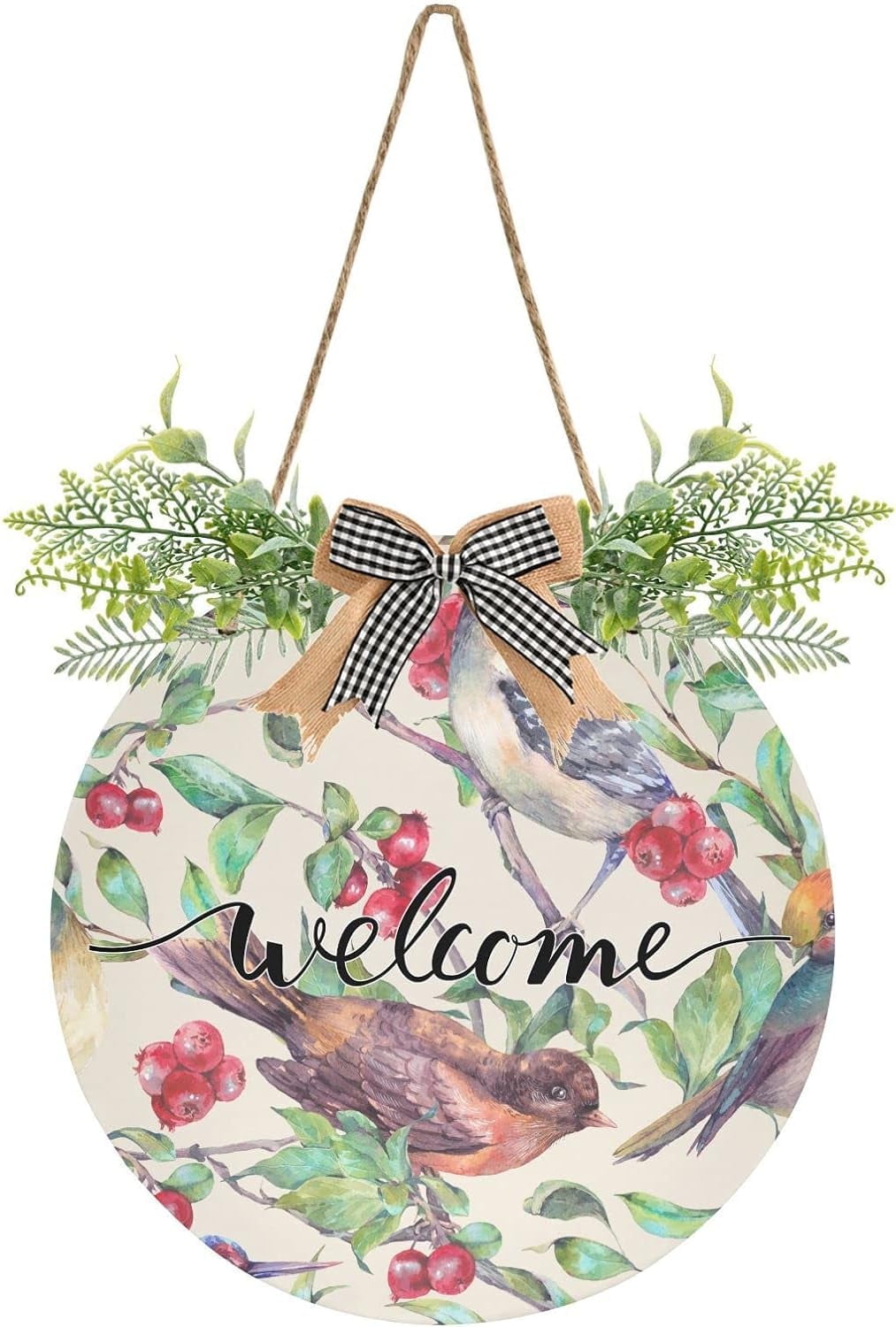 Coolnut Welcome Sign Hanging Plaque Sign Bird Beige Porch Wall Front ...