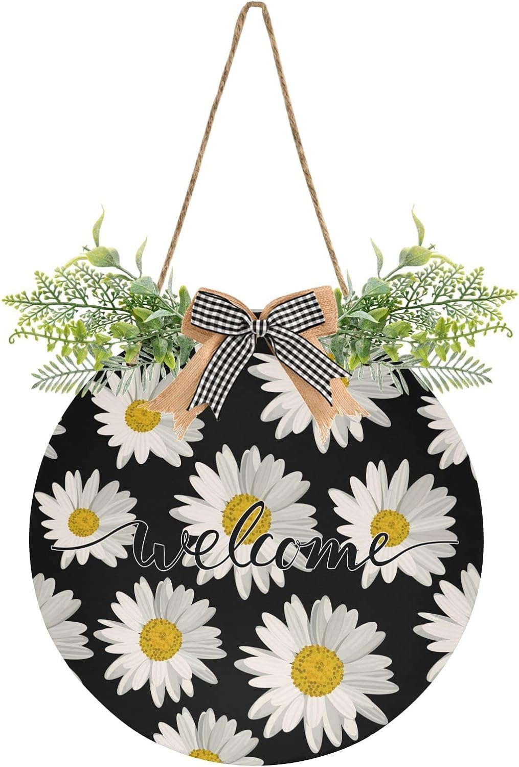 Coolnut Welcome Sign Hanging Plaque Sign Black Daisy Porch Wall Front ...