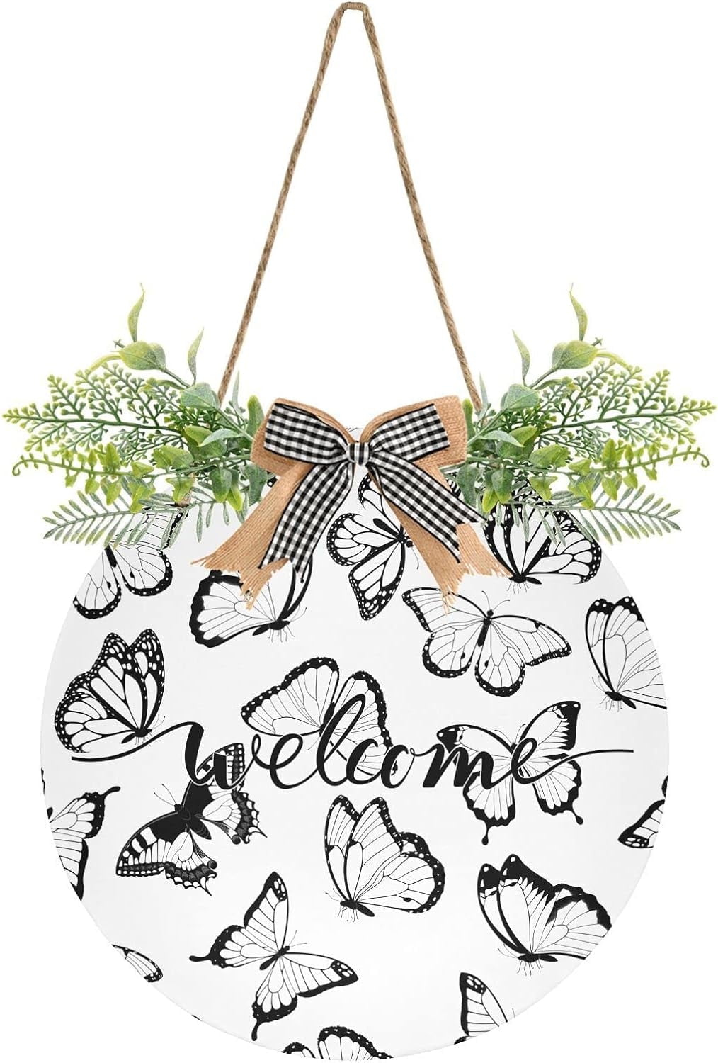 Coolnut Welcome Sign Hanging Plaque Sign Black White Butterfly Porch ...