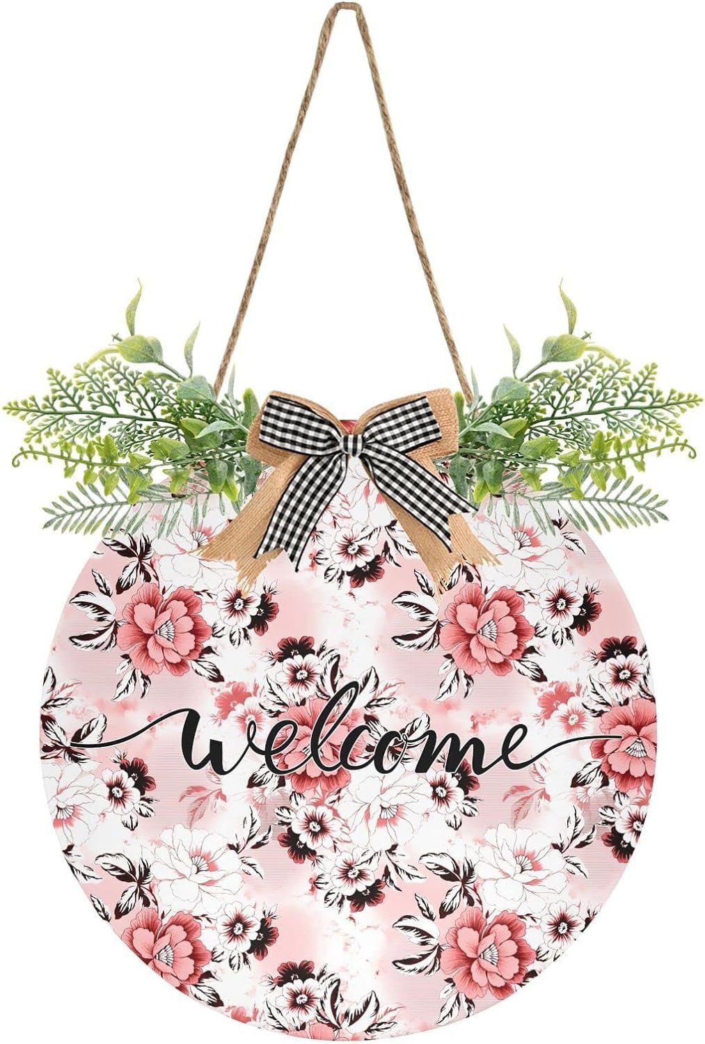 Coolnut Welcome Sign Hanging Plaque Sign Blooming Flowers Pink Porch ...