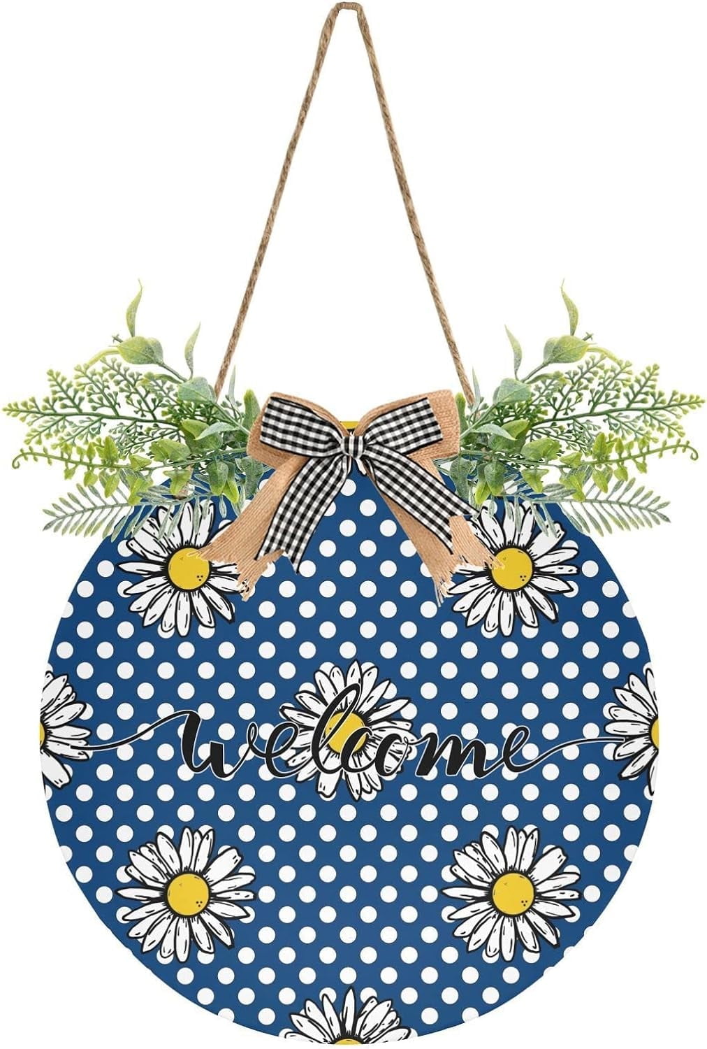 Coolnut Welcome Sign Hanging Plaque Sign Blue Daisy Flowers Porch Wall ...
