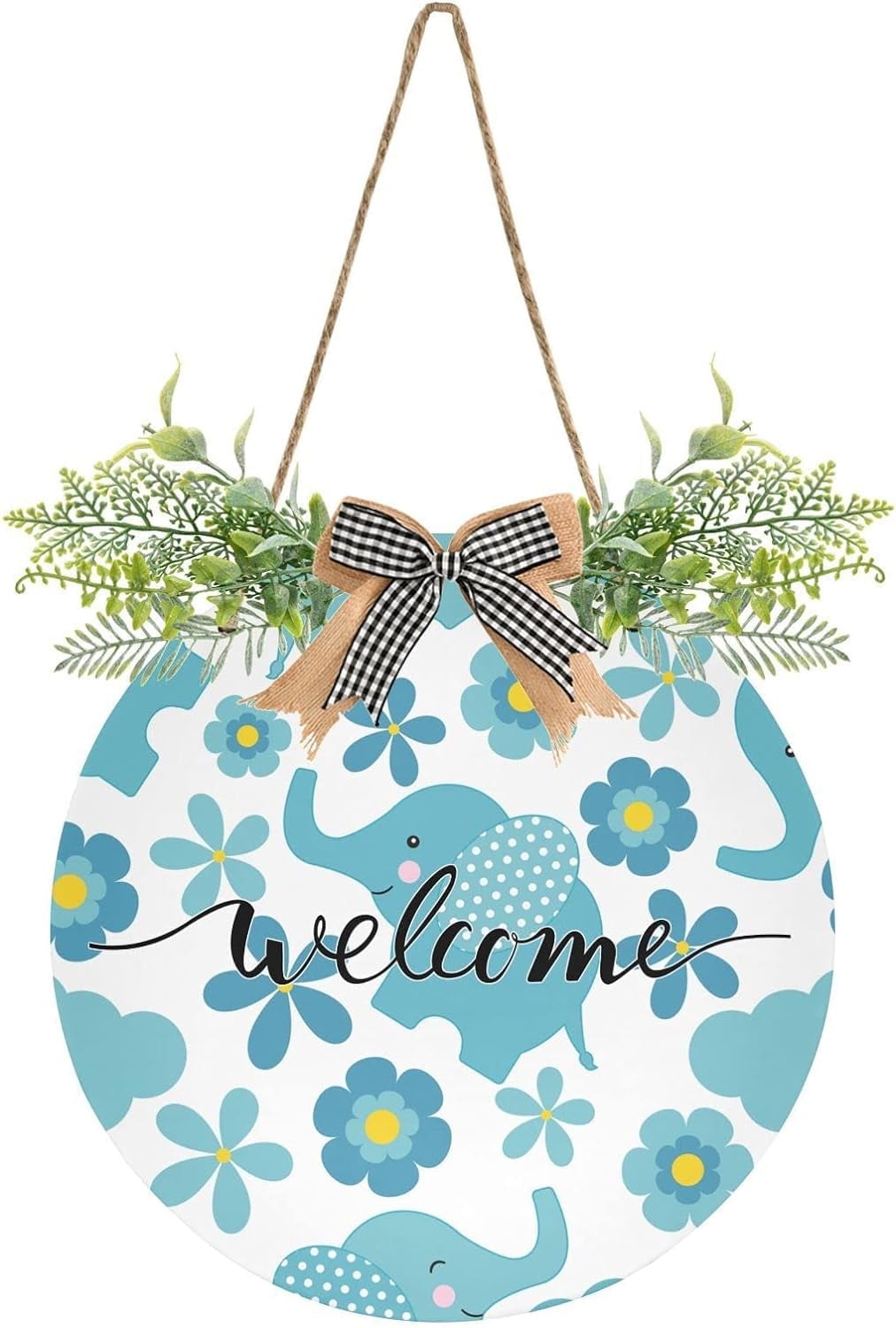 Coolnut Welcome Sign Hanging Plaque Sign Blue Flower Elephant Porch ...
