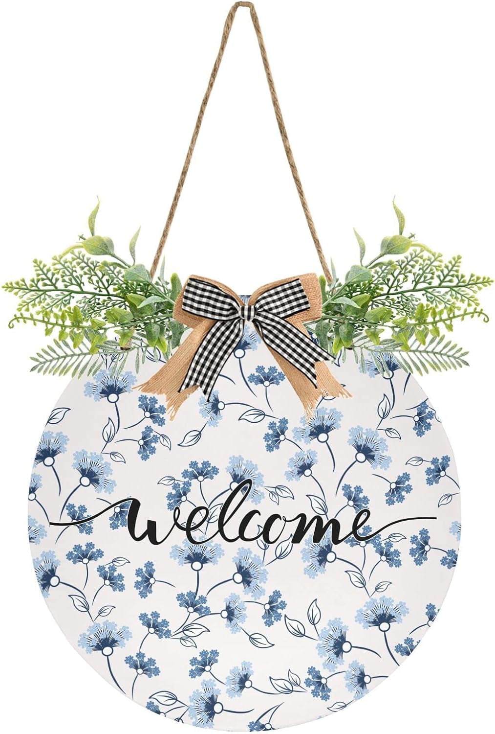 Coolnut Welcome Sign Hanging Plaque Sign Blue Flowers Porch Wall Front ...