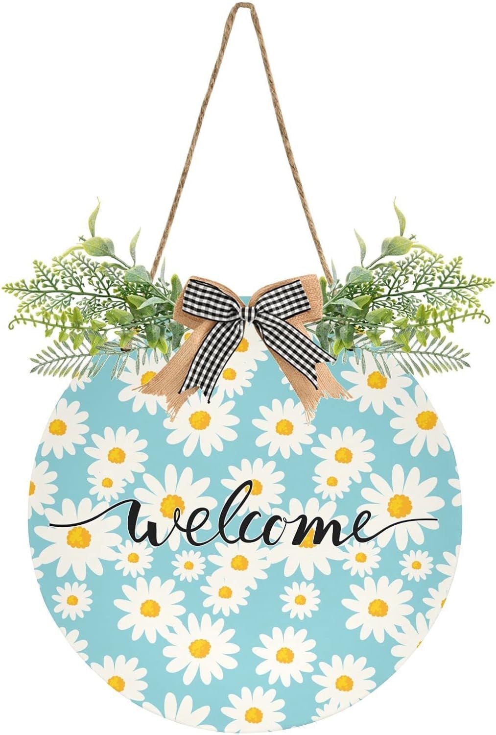 Coolnut Welcome Sign Hanging Plaque Sign Blue Little Daisies Porch Wall ...