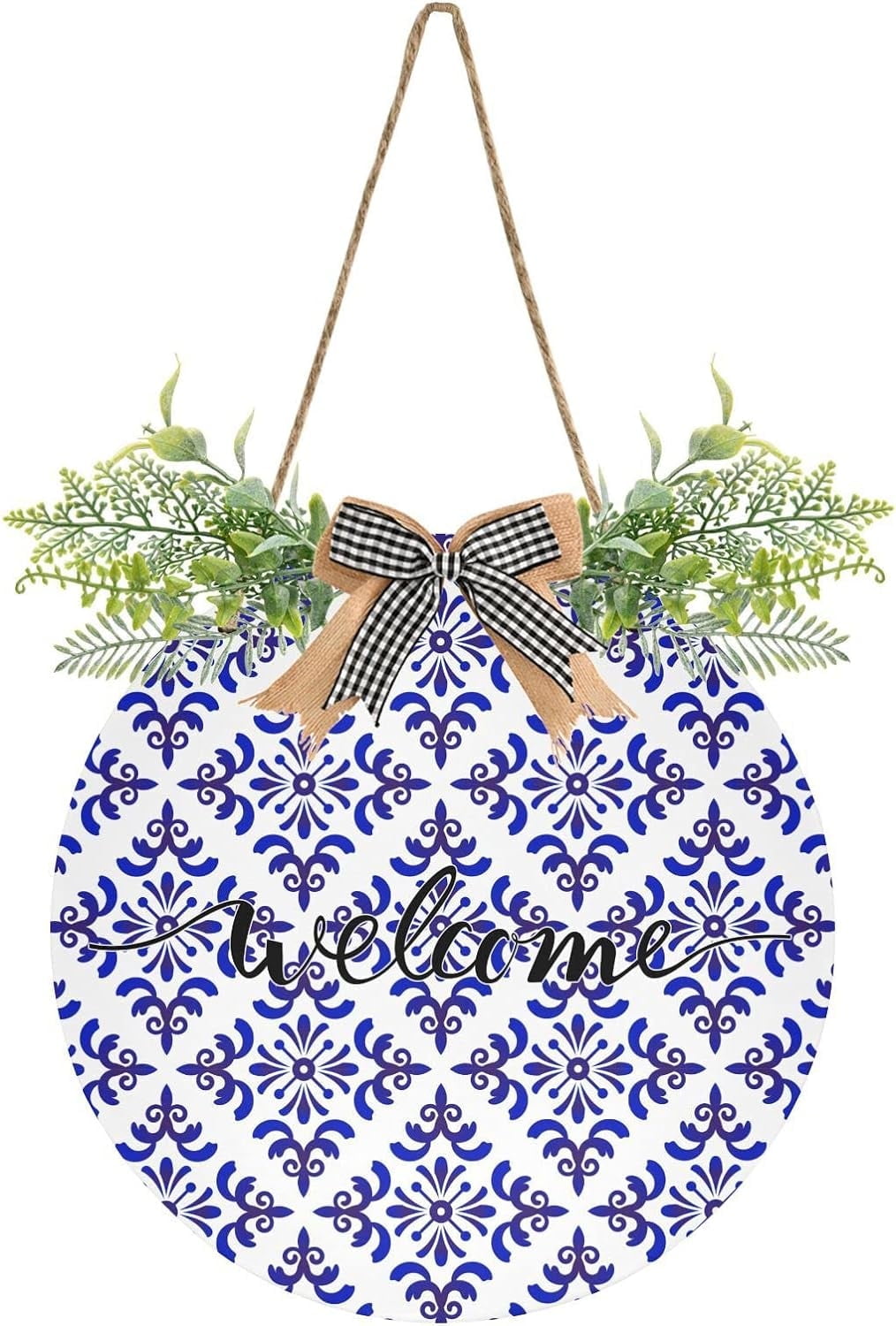 Coolnut Welcome Sign Hanging Plaque Sign Blue White Ceramic Porch Wall ...