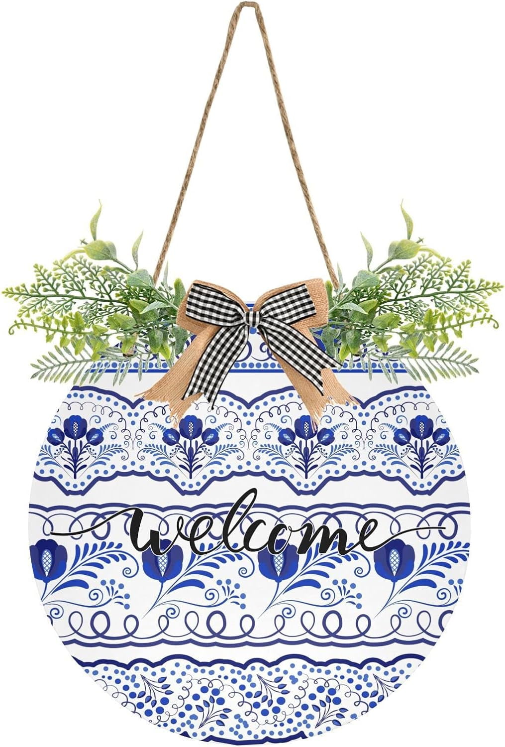 Coolnut Welcome Sign Hanging Plaque Sign Blue White Floral Ceramic ...