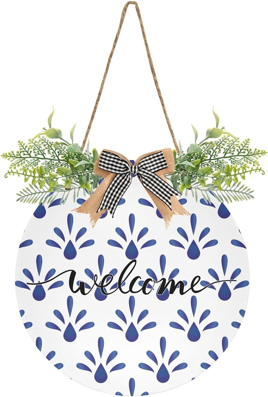 Coolnut Welcome Sign Hanging Plaque Sign Blue White Leaf Porch Wall ...