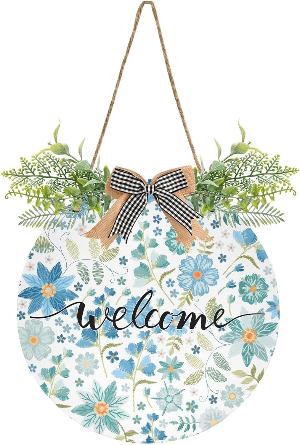 Coolnut Welcome Sign Hanging Plaque Sign Blue Wildflowers Porch Wall ...