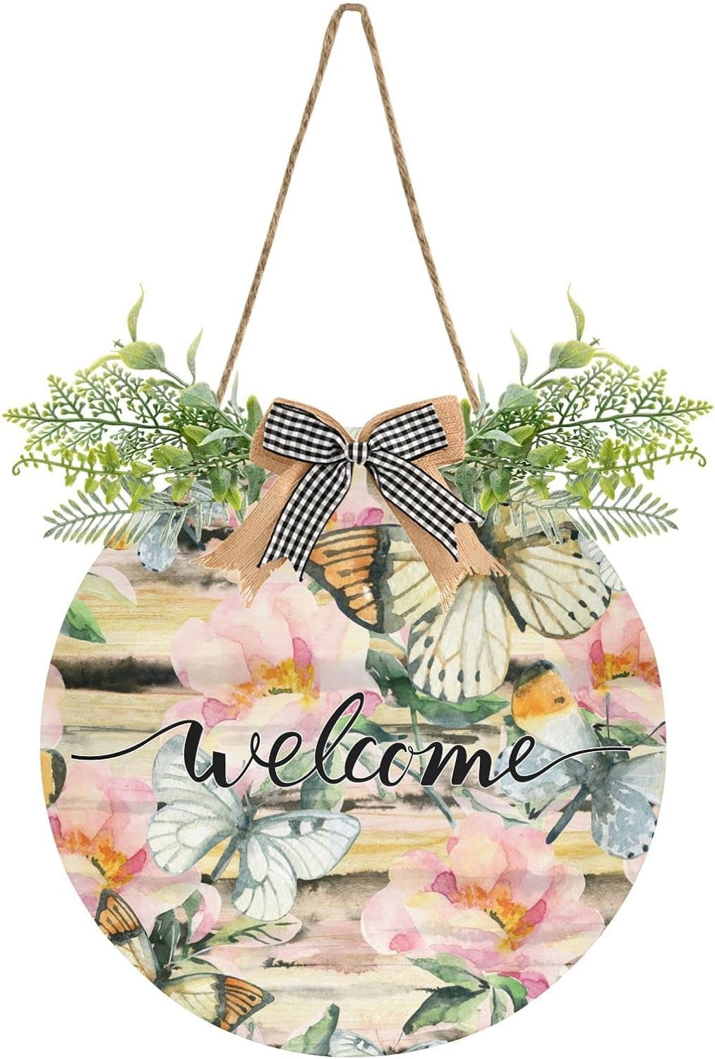 Coolnut Welcome Sign Hanging Plaque Sign Butterfly Beige Porch Wall ...